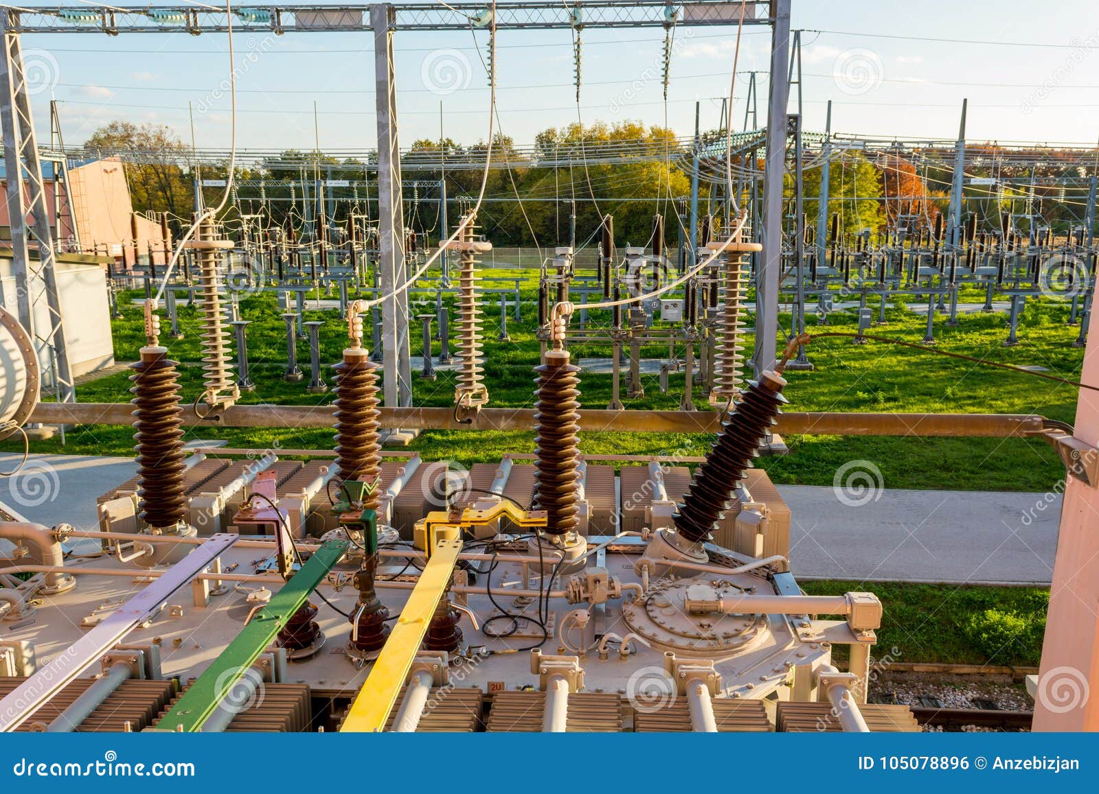 Power Transformer Powering Electrical Switchyard. Stock Photo - Image ...