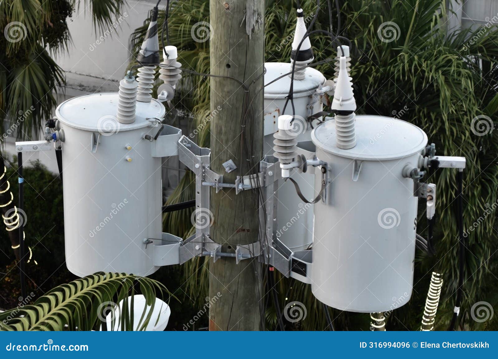 Power Transformers on a Pole To Power the Building Stock Photo - Image ...