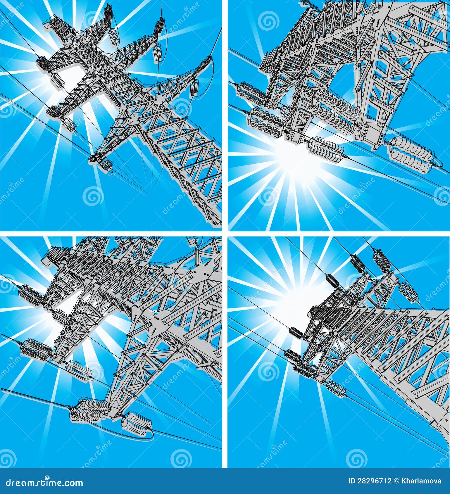 Power Transmission Tower High Voltage Pylon Wireframe Cartoon Vector ...