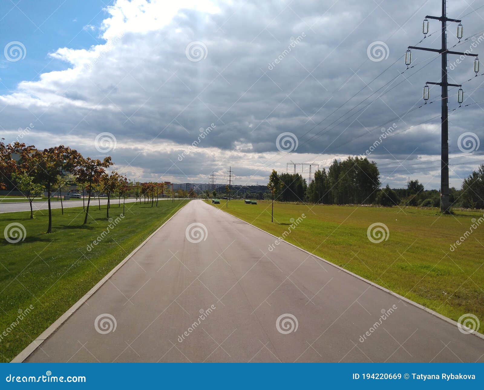 Power Transmission Line Along the Road Stock Image - Image of hill ...