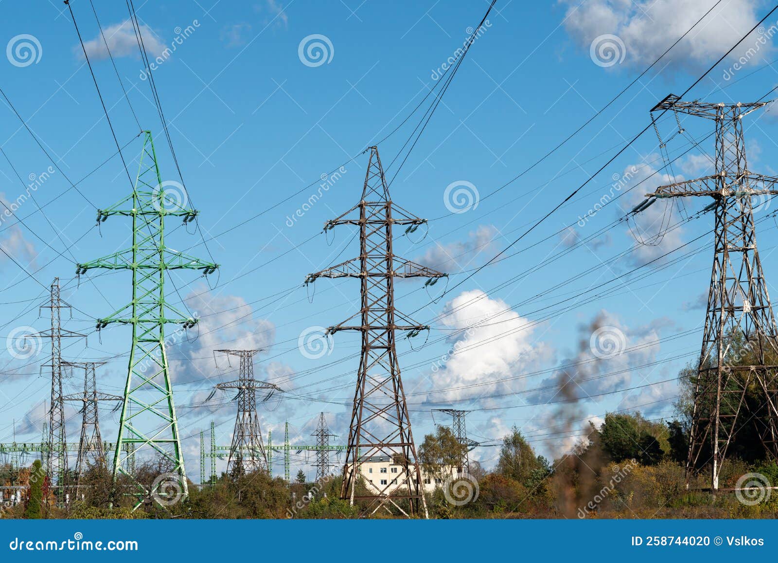Power Transmission Line Pylons Stock Photo - Image of distribution ...