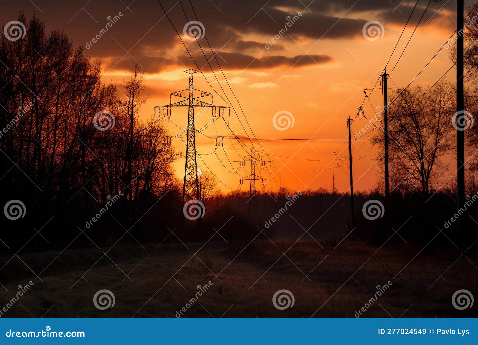 Power Transmission Line at Sunset. AI Generated Stock Image - Image of ...