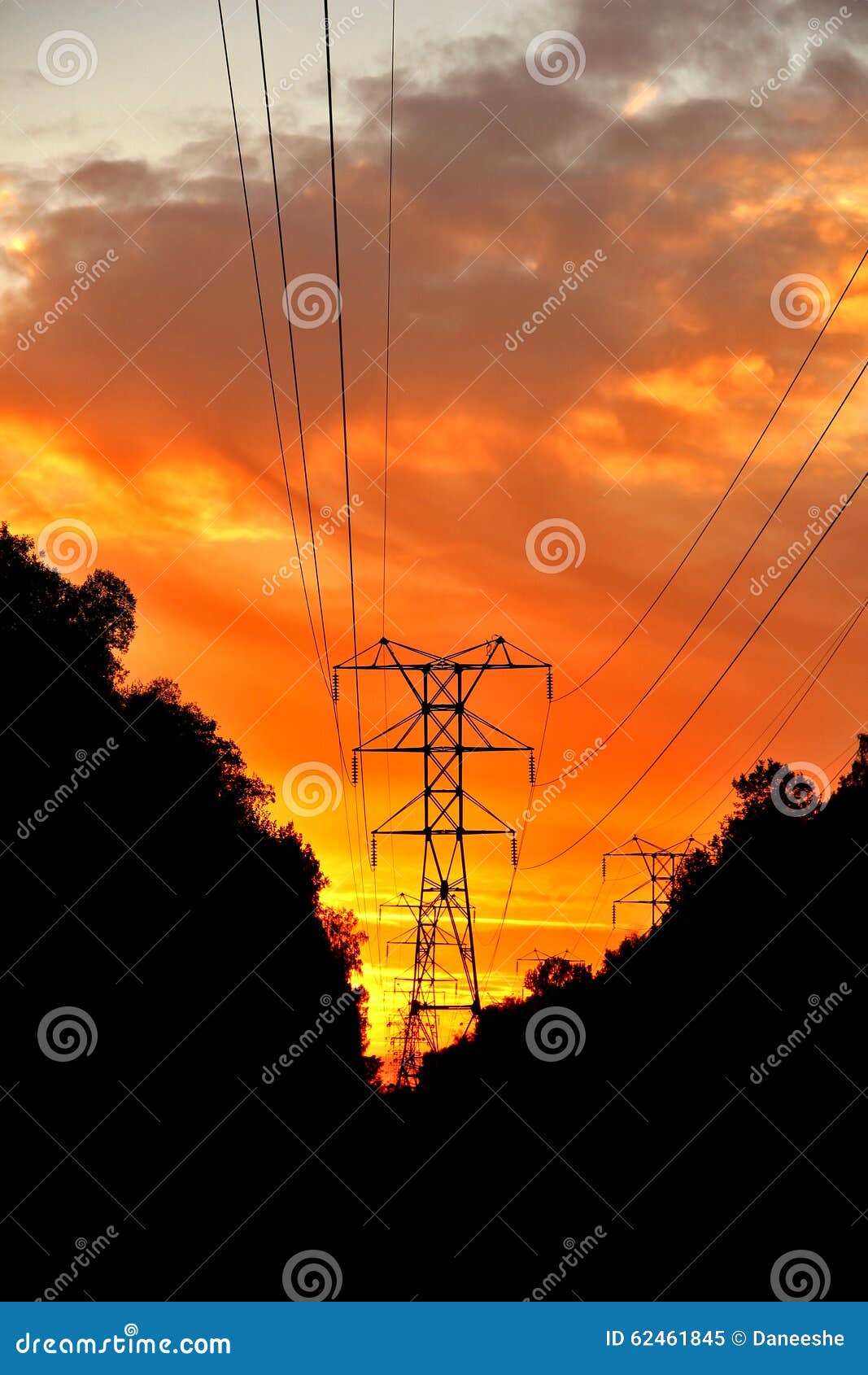 Power Transmission Lines at Sunset Stock Image - Image of spring, power ...