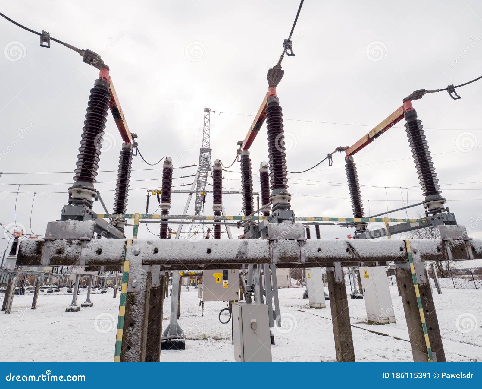 Power Transmission System during Winter. High Voltage Disconnector ...