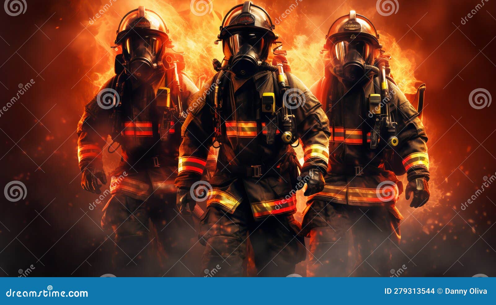 Power Unleashed: Dynamic Firemen with Resolute Gear Stock Illustration ...