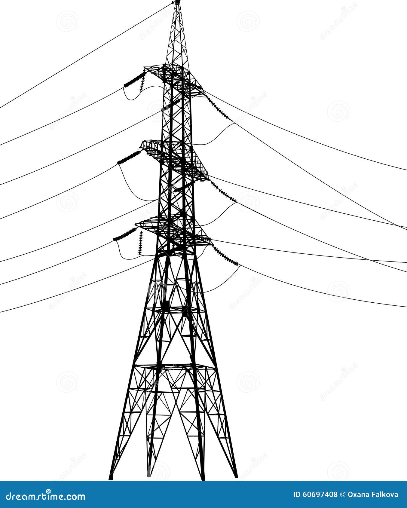 Vector High Voltage Pylons, White Background. Power Line Pylons ...