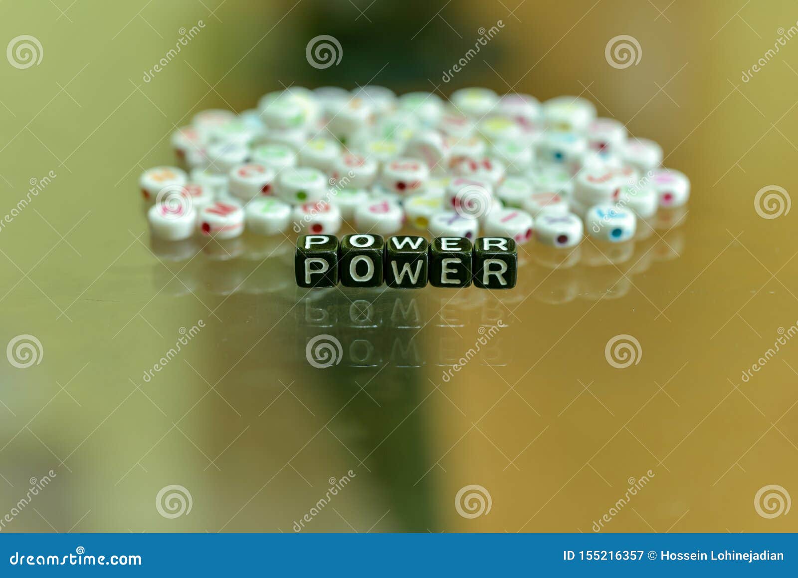 POWER Written with Acrylic Black Cube with White Alphabet Beads on the ...