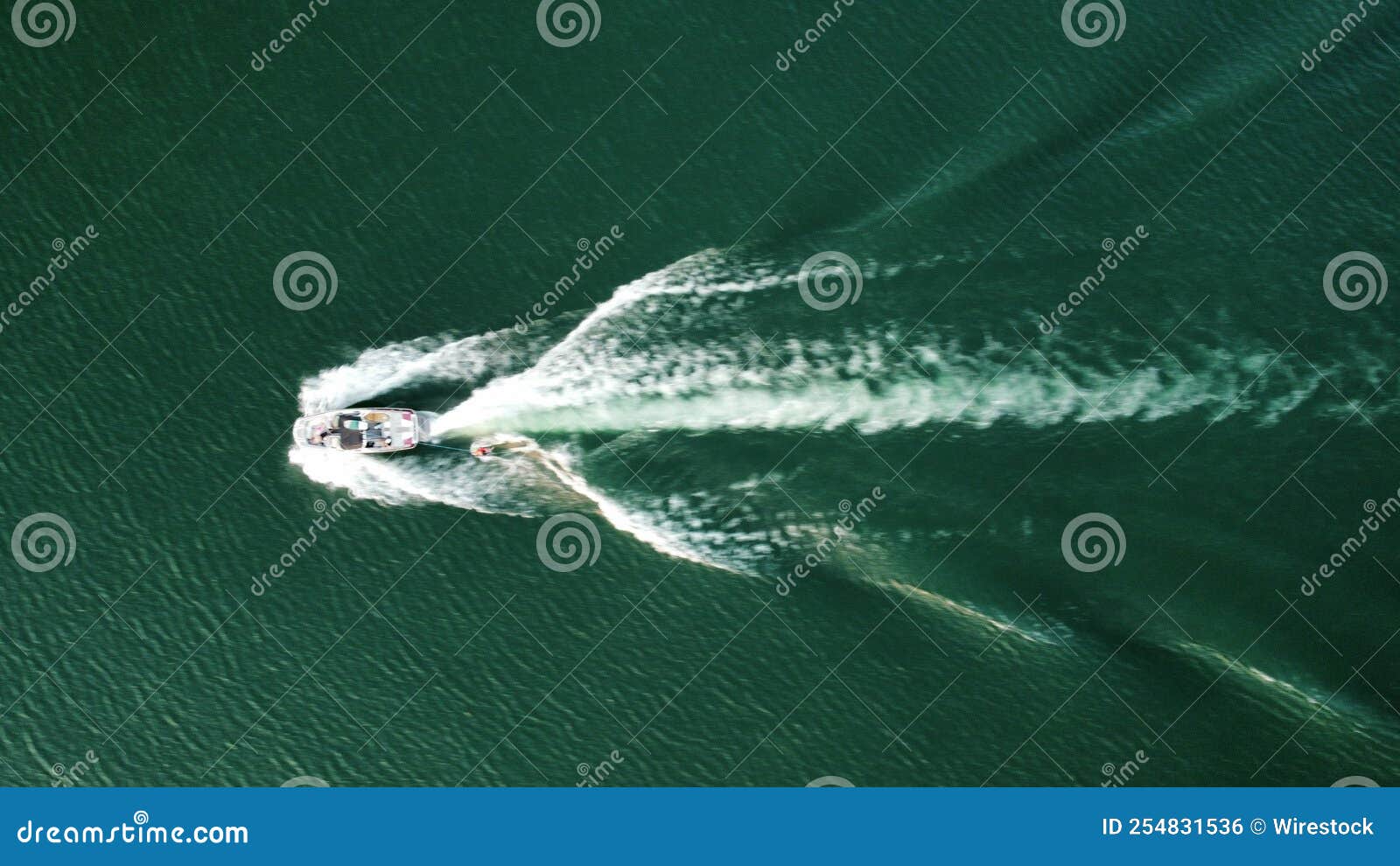 Powerboat and Its Track on the Open Sea, Top View Stock Photo - Image ...