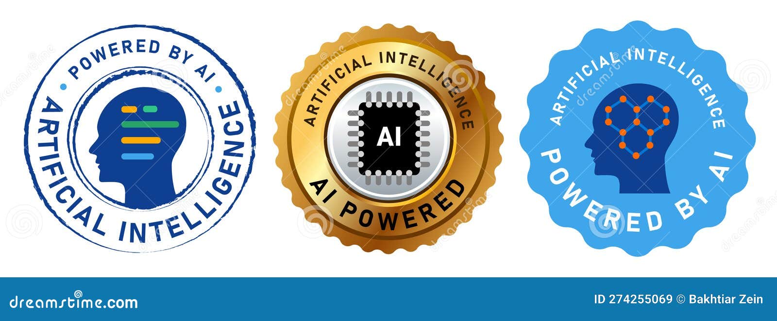 Powered by AI Artificial Intelligence Label Stamp Emblem Logo of Neural ...