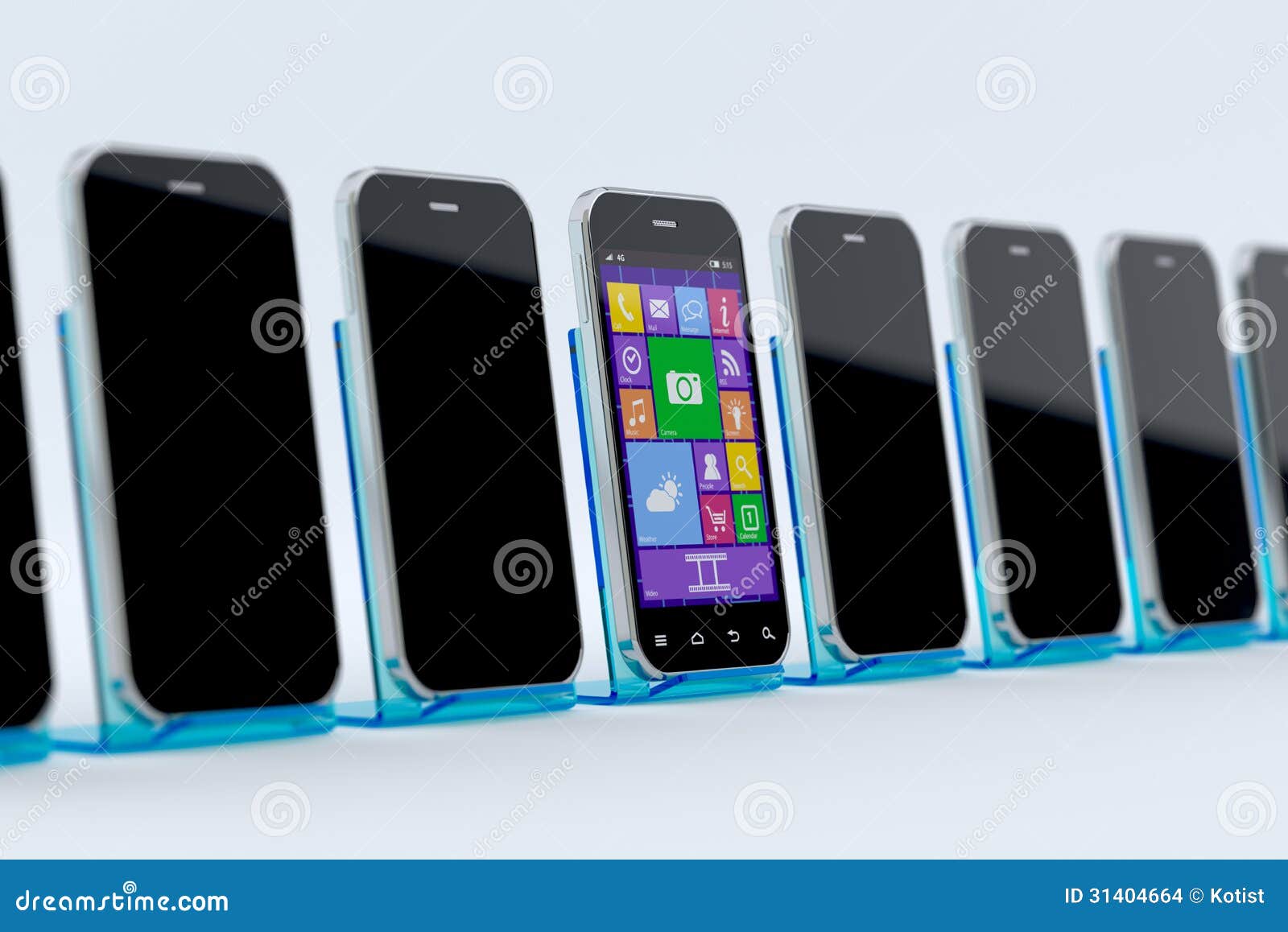 Powered Off Smart Phones and One Powered on Stock Illustration ...