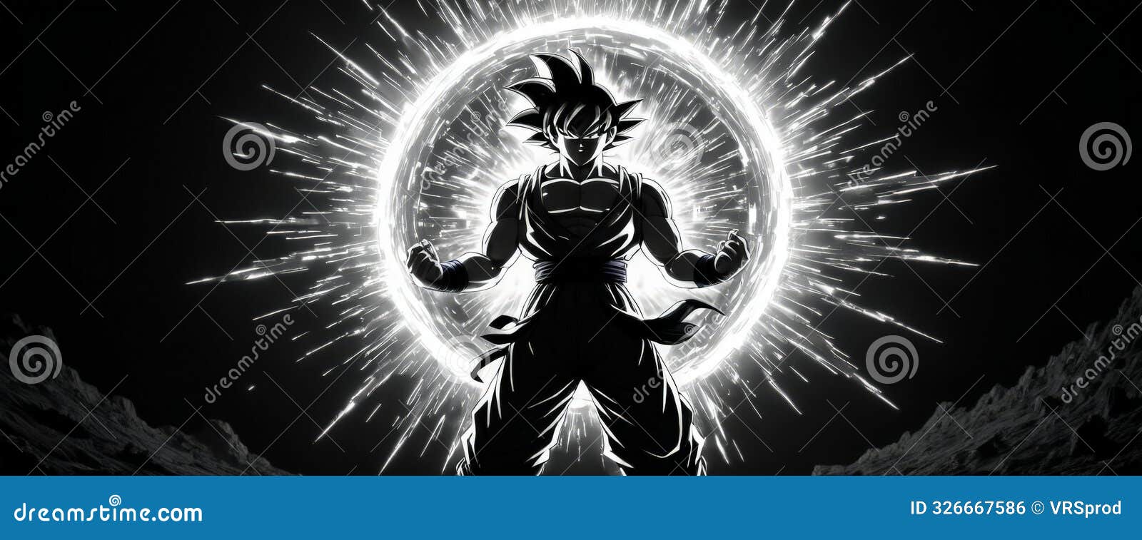 Powerful Anime Character with Glowing Aura in a Dark Setting Stock ...