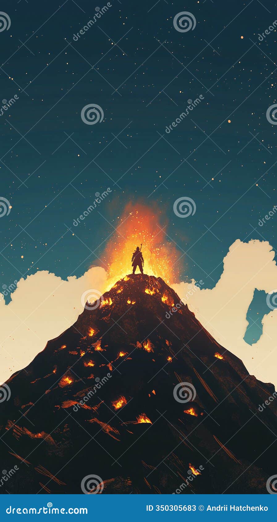 A Powerful Anime Wizard Standing at the Peak of a Volcano Controlling ...