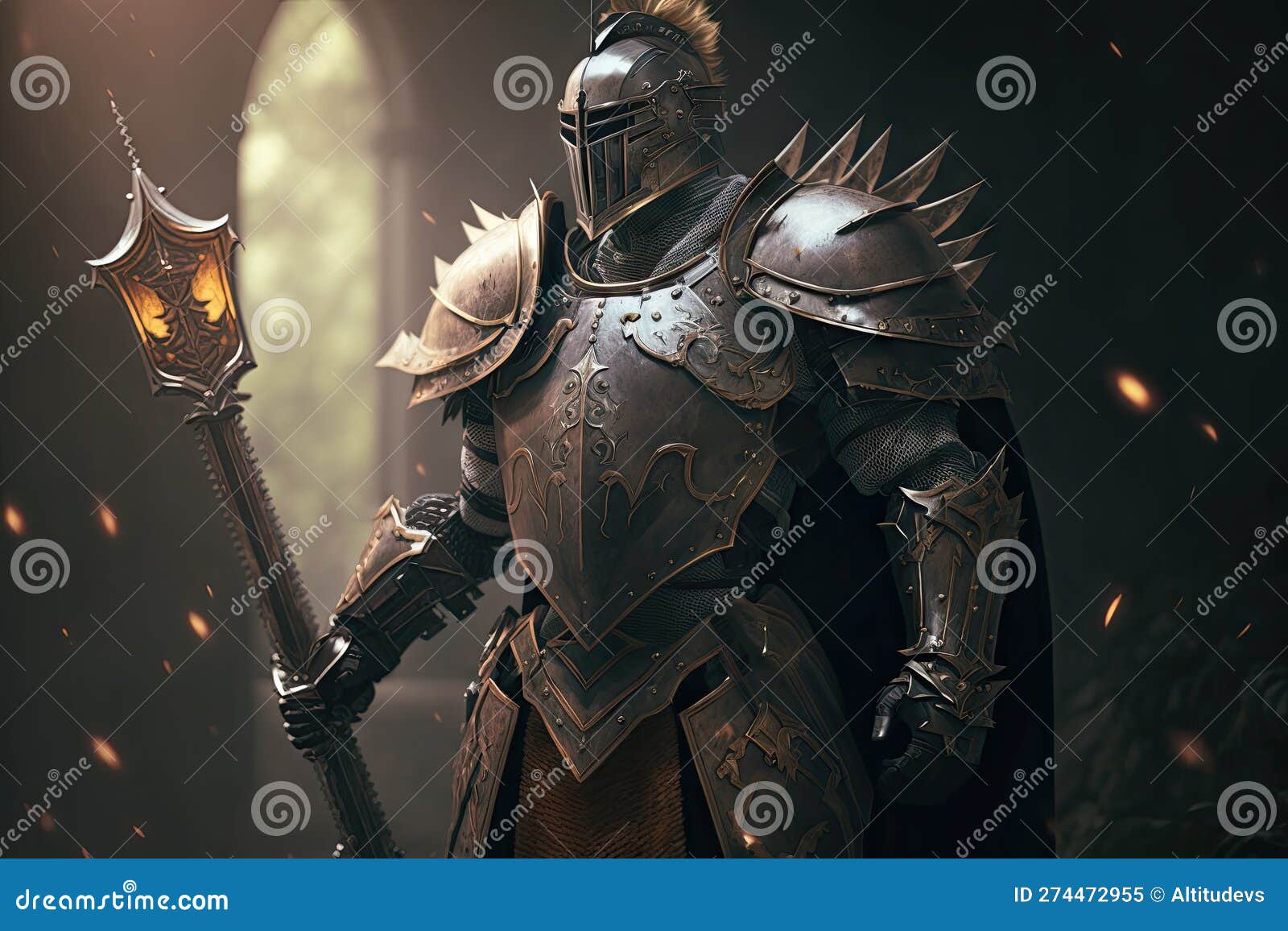 Powerful Armored Walking Knight with Sword and Shield Stock ...