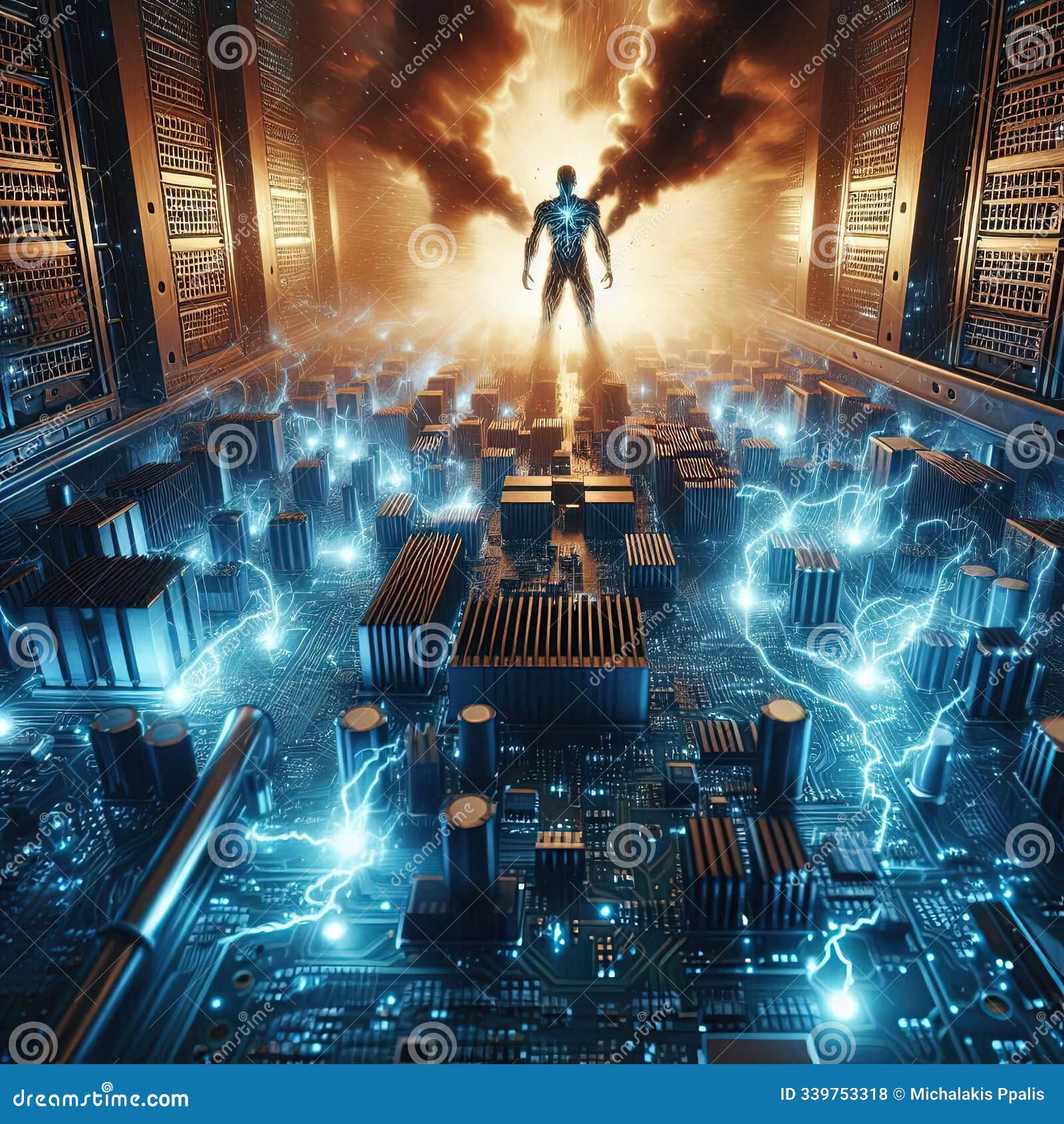 Powerful Artificial Intelligence Emerging from Motherboard Stock Photo ...