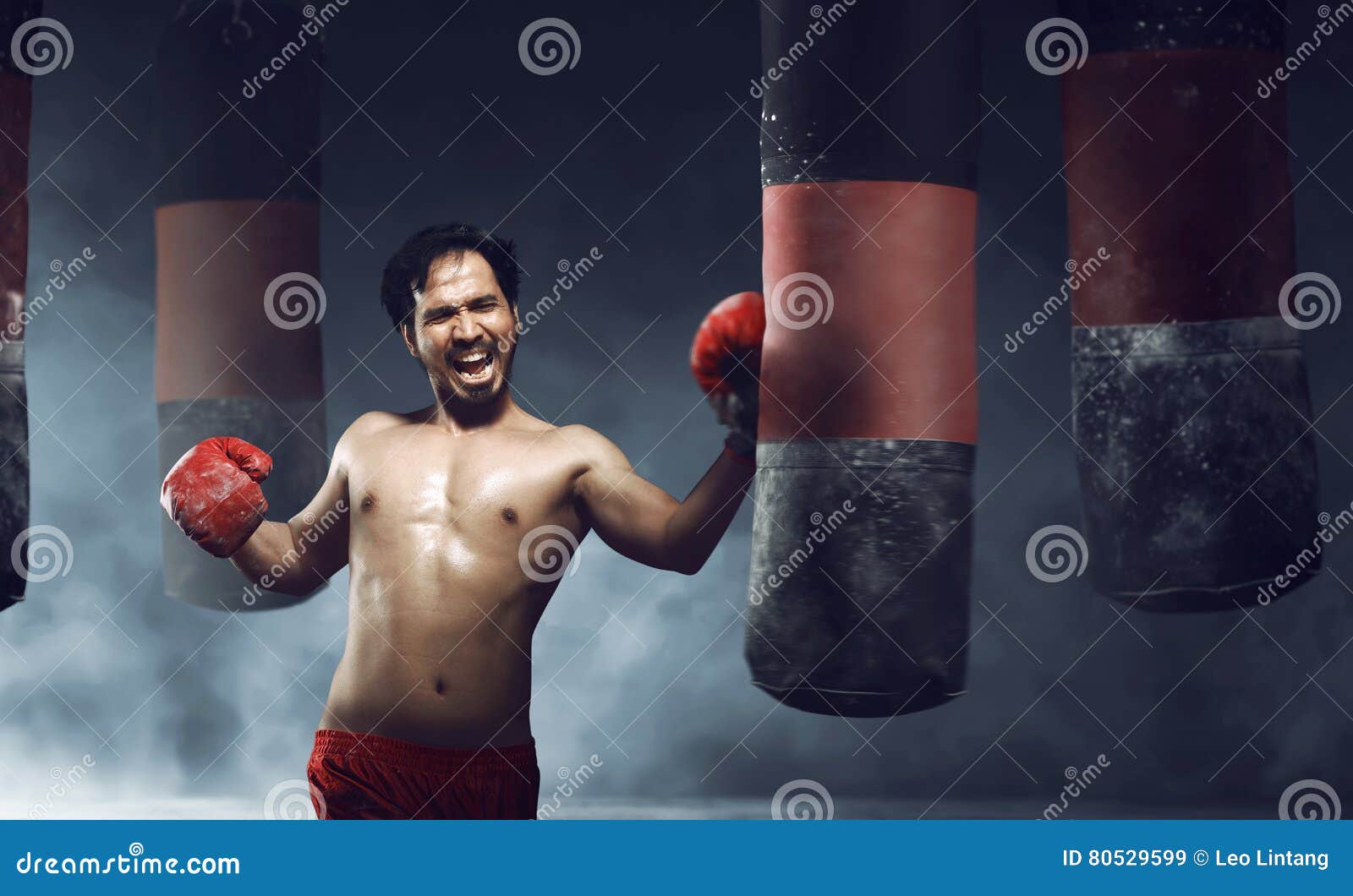 Powerful Asian Male Boxer Doing Exercise Stock Image - Image of energy ...