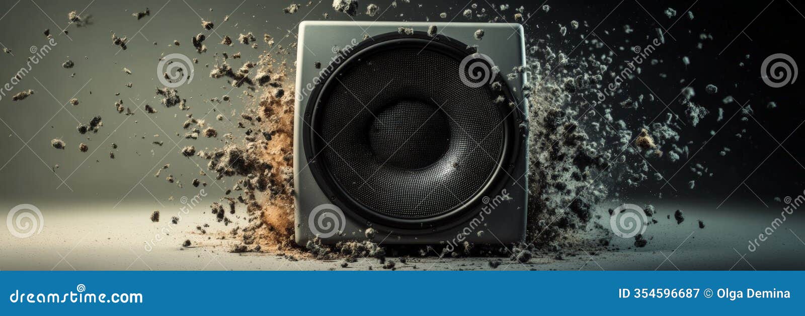 Powerful Audio Speaker Exploding with Brown Particles Stock Image ...