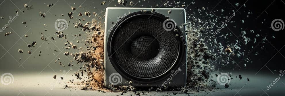 Powerful Audio Speaker Exploding with Brown Particles Stock Image ...