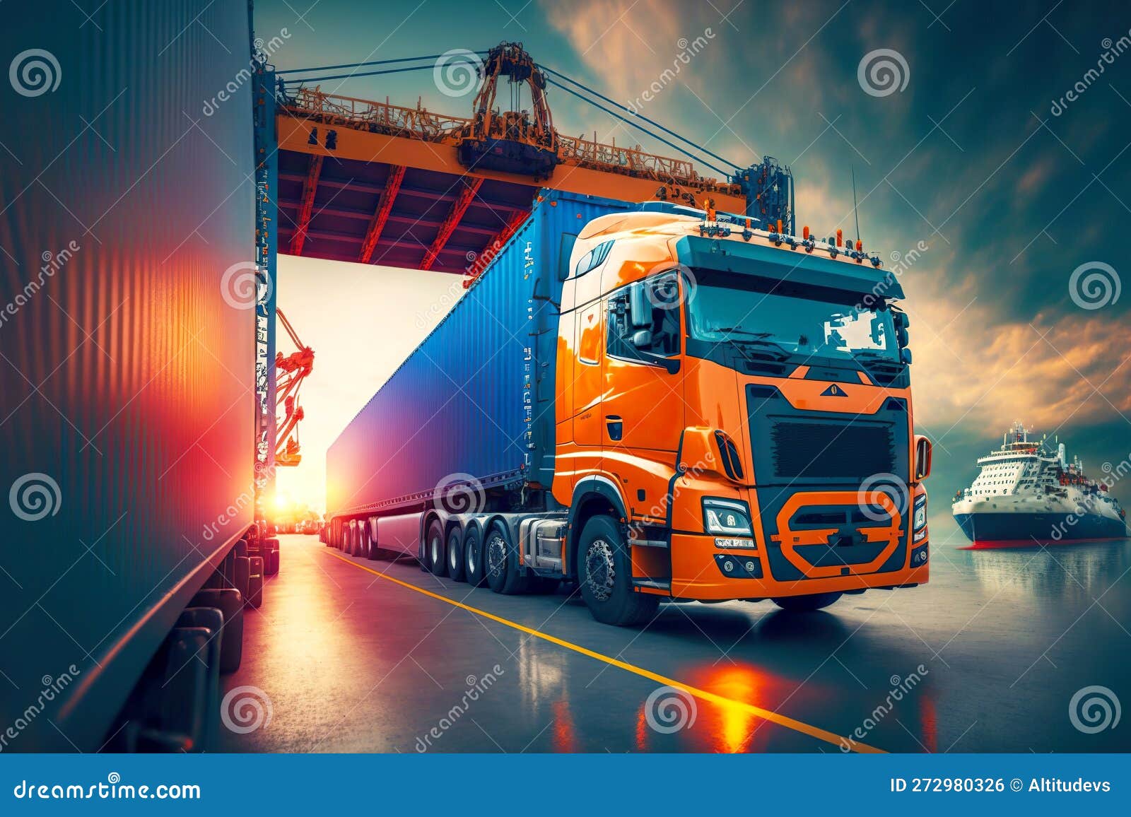 Powerful Auto Tractors with Containers Unloading Containers in Cargo ...