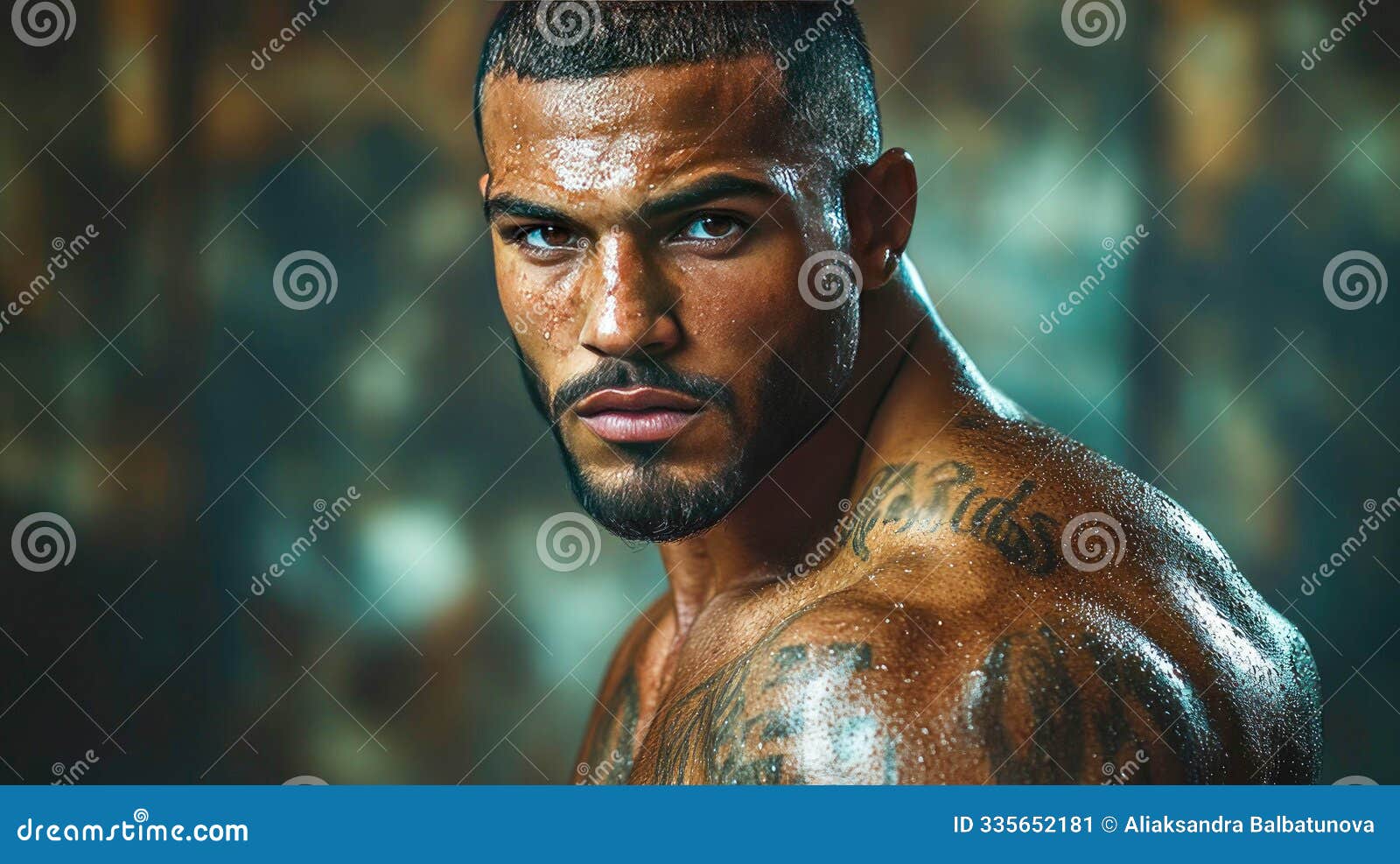 A Powerful Back View of a Muscular Athlete Standing in a Misty ...