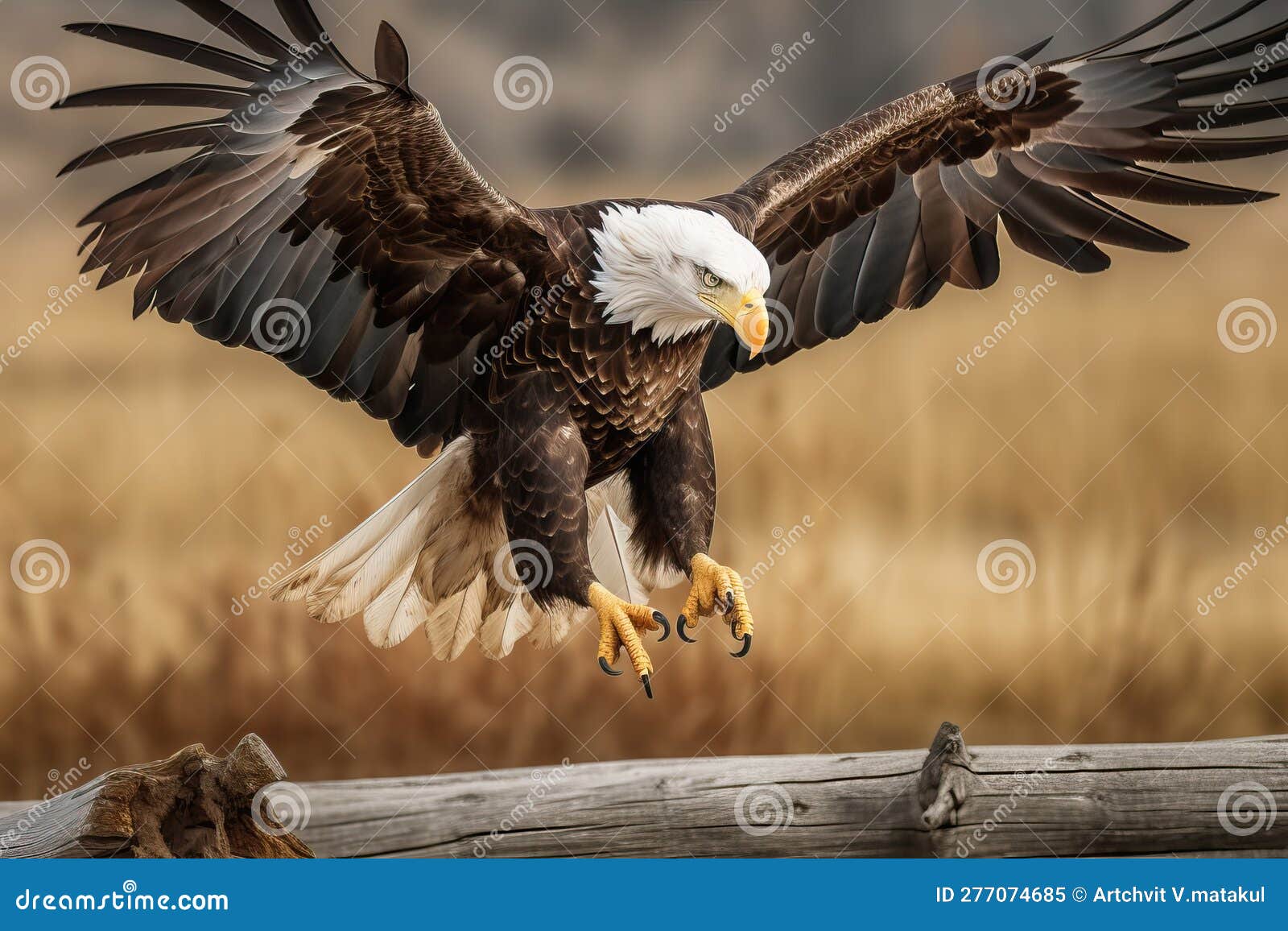 A Powerful Bald Eagle (Haliaeetus Leucocephalus) Taking Off, with Wings ...