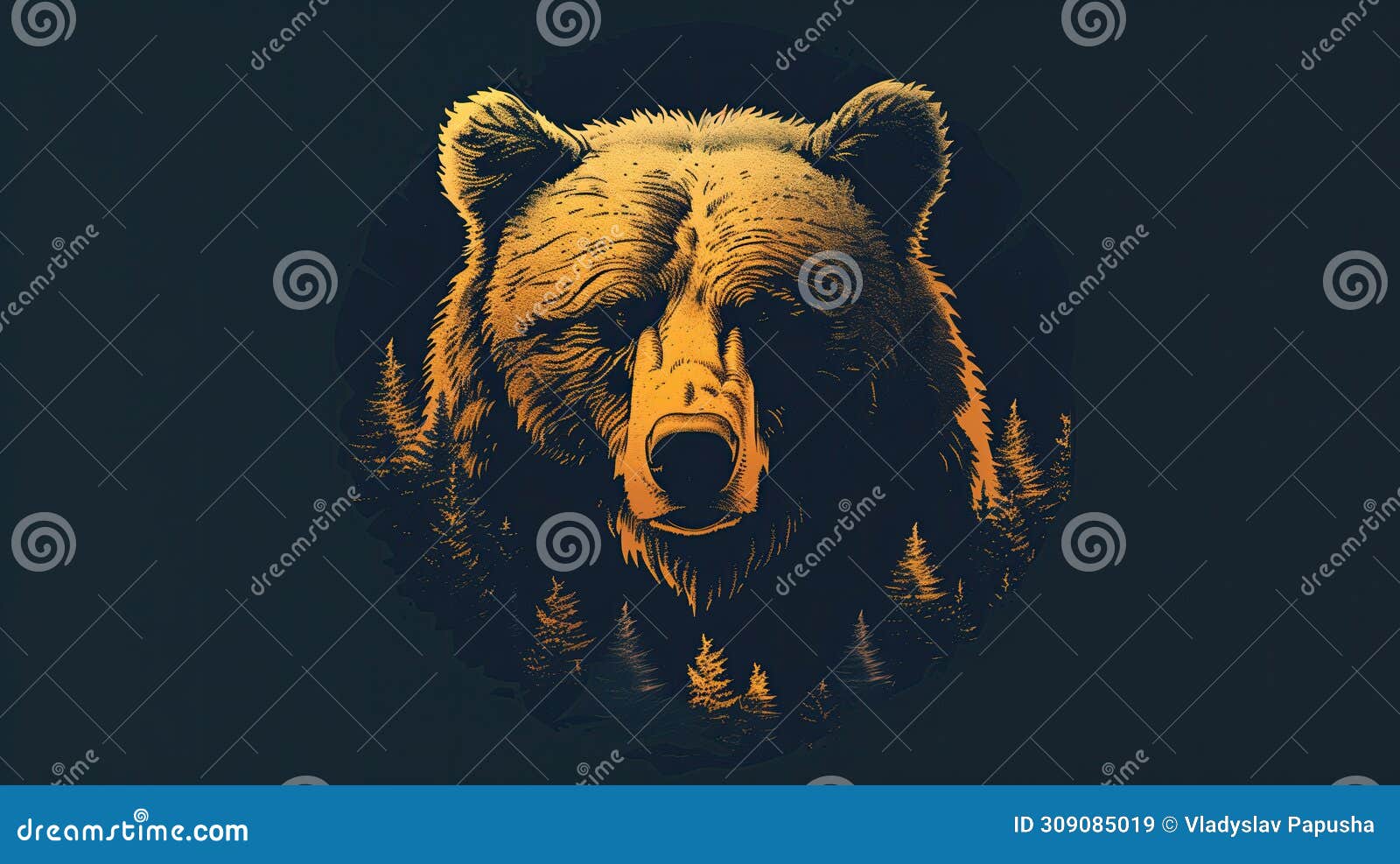 A Powerful Bear Emerging from the Forest Stock Illustration ...