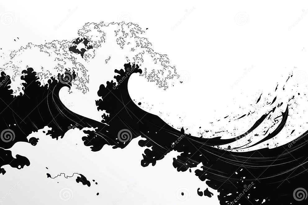 Powerful Black and White Wave Art Stock Illustration - Illustration of ...