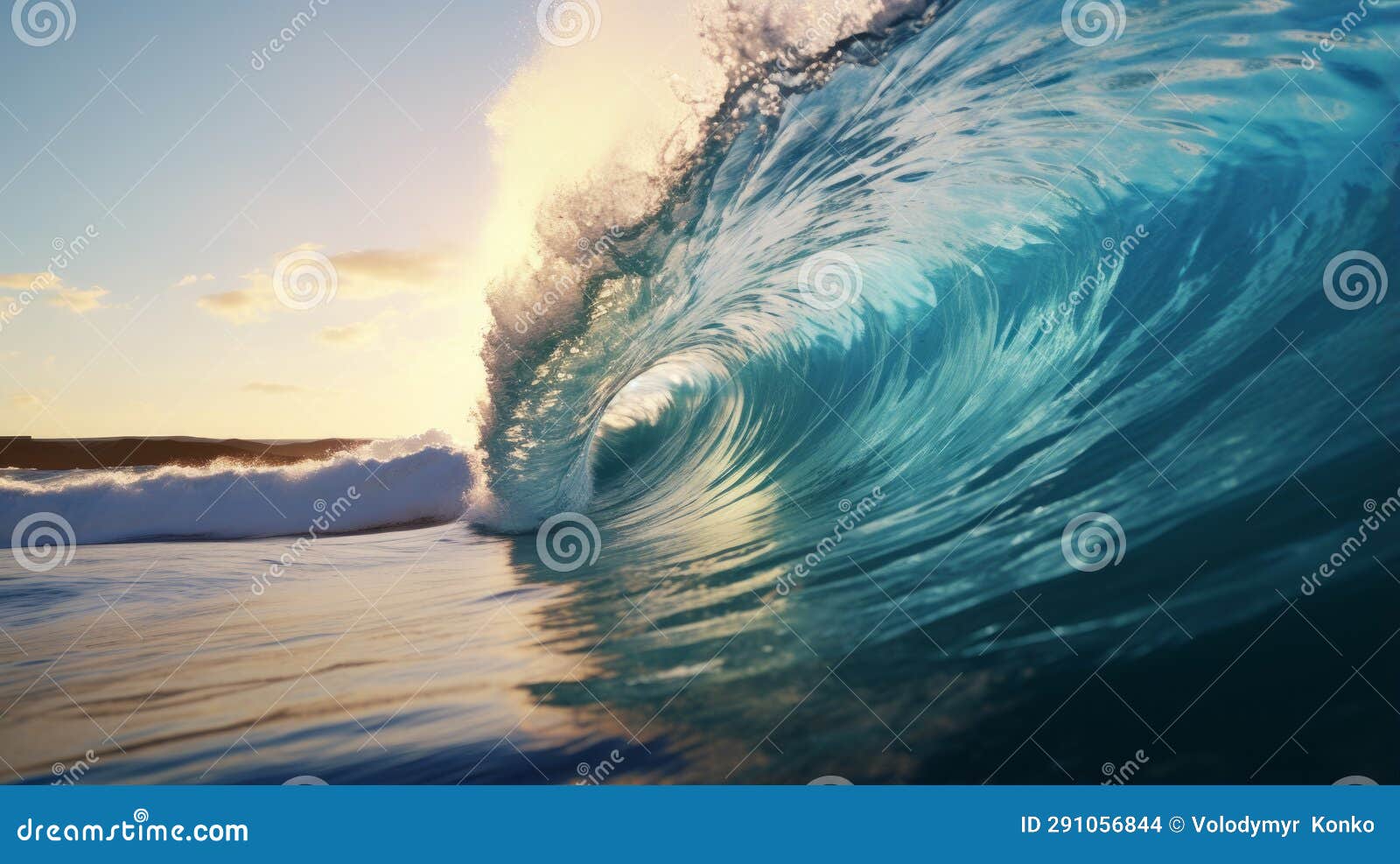 A Powerful Blue Wave Crashing Onto the Shore Stock Photo - Image of ...