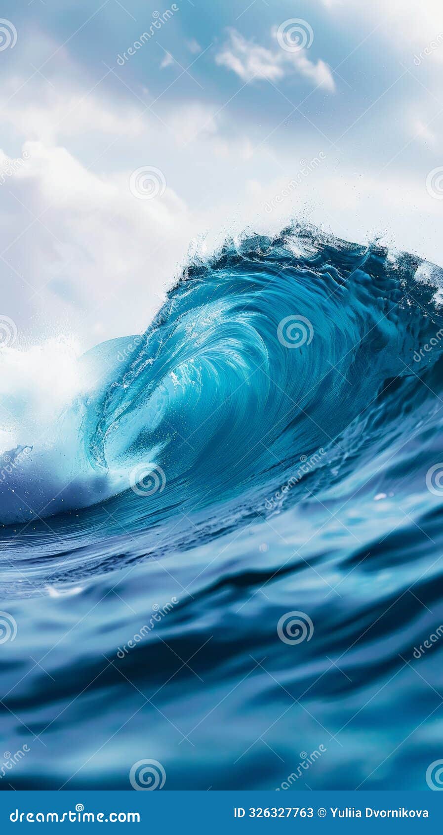 A Powerful Blue Wave Forms an Impressive Arc. Ocean Storm Landscape ...