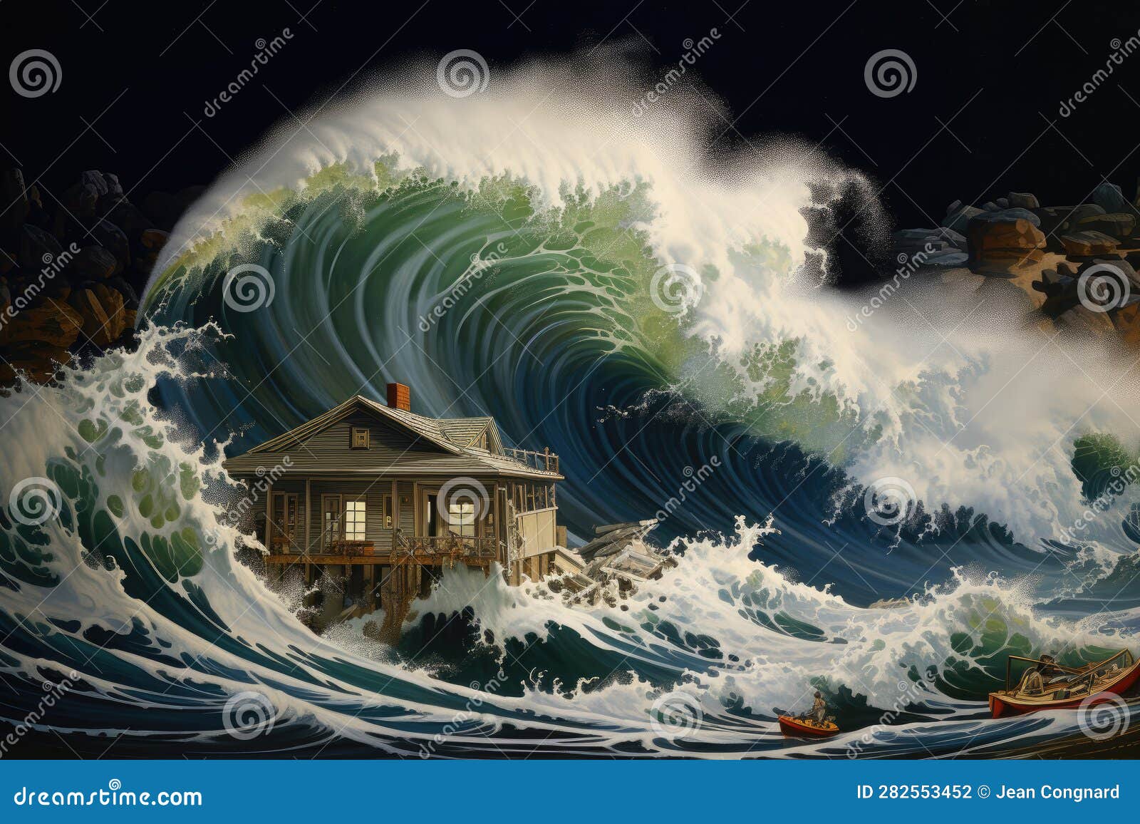 A Powerful Breaking Wave Like a Tsunami Stock Illustration ...