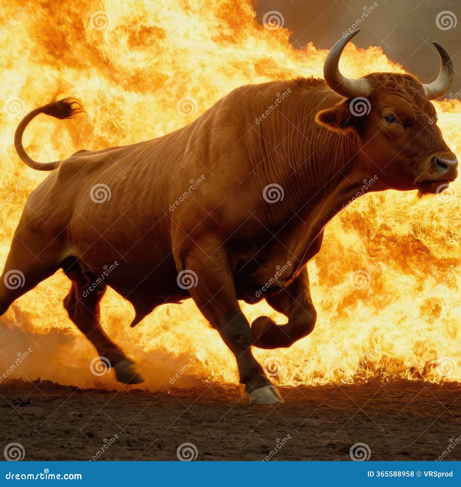 Powerful Bull Charging Forward In Dramatic Scene Stock Photo ...