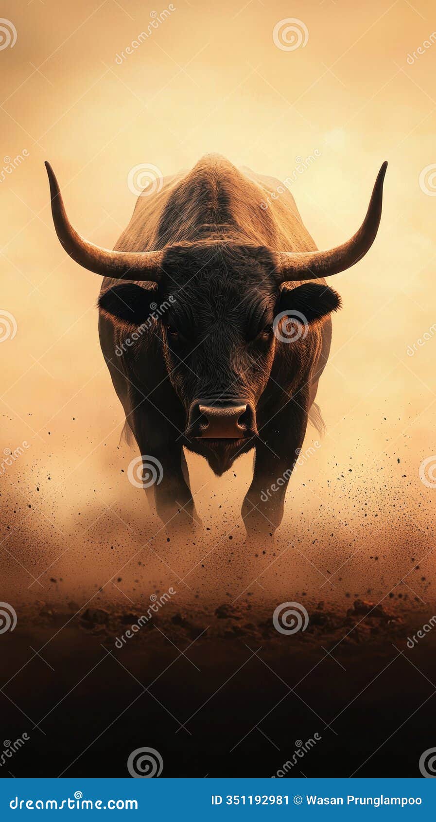A Powerful Bull Charging through Dust Showcasing Strength and ...