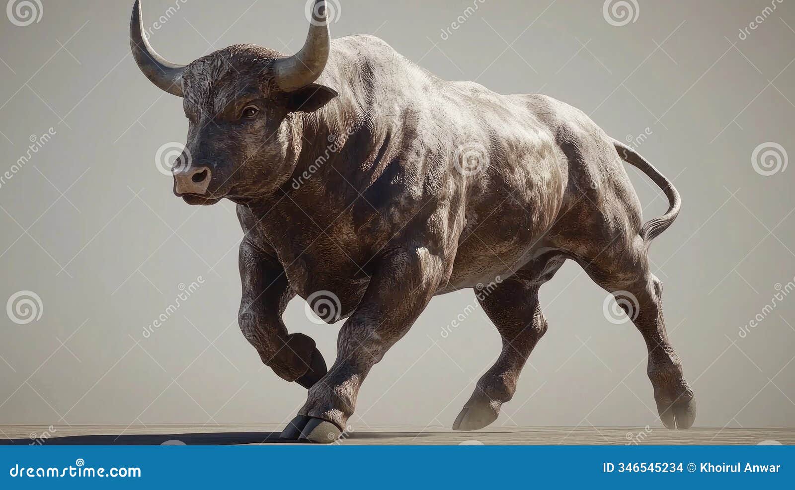 Powerful Bull Charging Forward In Dramatic Scene Stock Photo ...