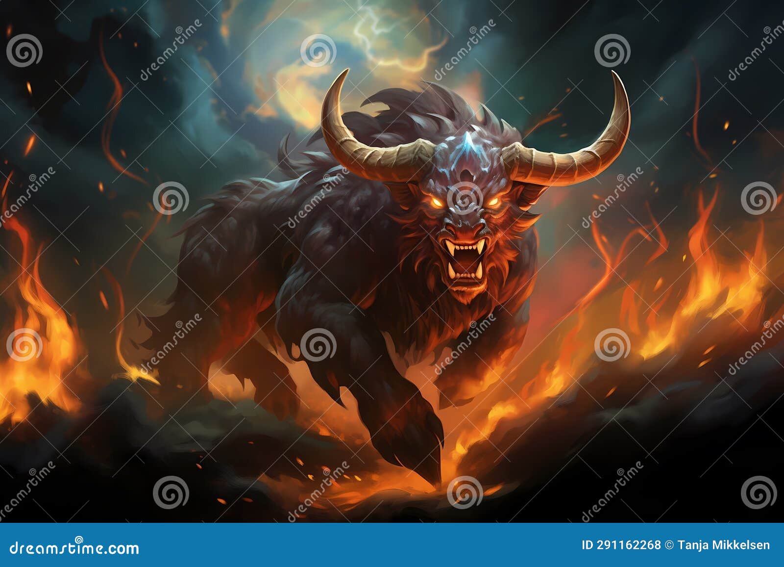 Powerful bull running stock illustration. Illustration of flame - 291162268