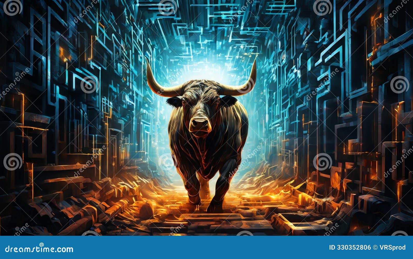 Powerful Bull Statue in Futuristic Setting Stock Photo - Image of ...