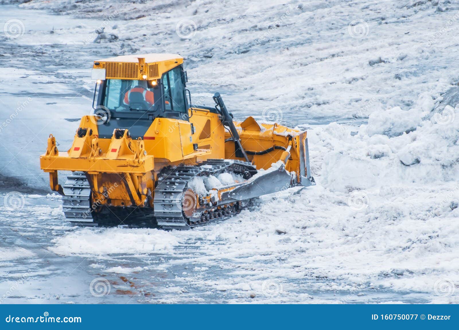 Powerful Bulldozer for Snow Removal after Snowfall Stock Image - Image ...