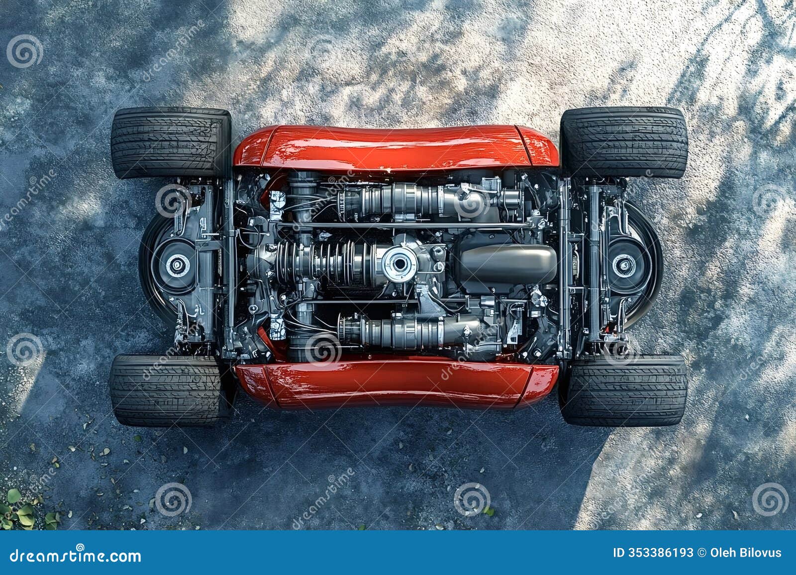 Powerful Car Engine and Chassis on Concrete Surface Stock Image - Image ...