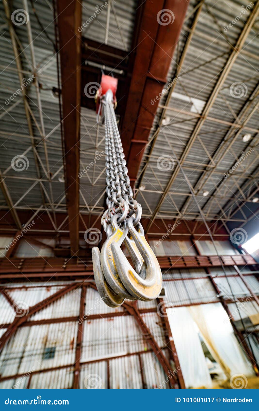 Powerful Cargo Hooks Hang on a Long Load Chain. Stock Image - Image of ...