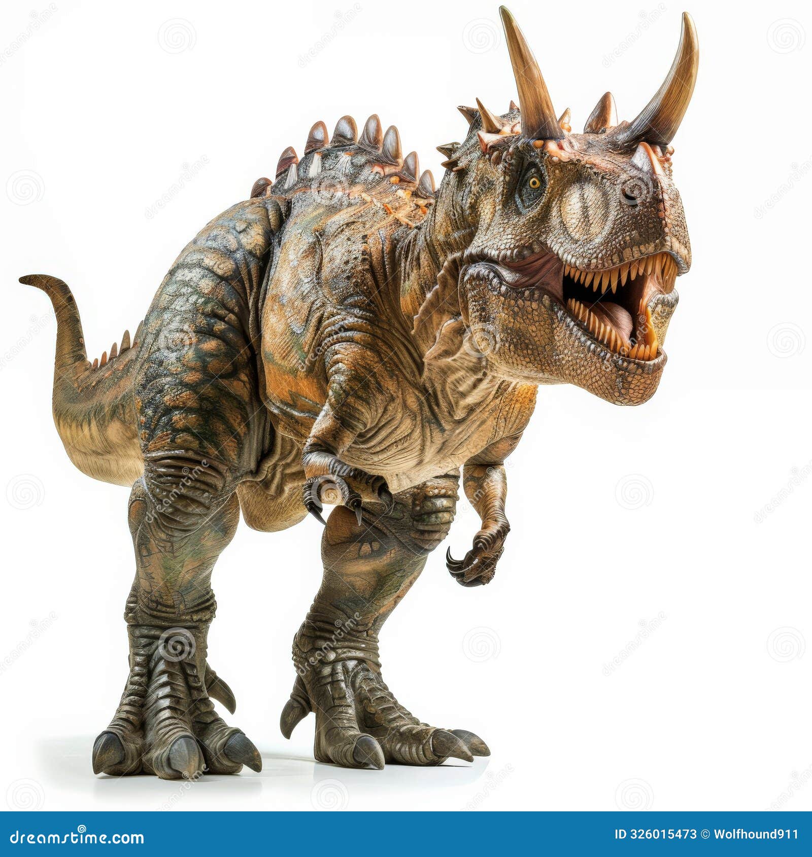 A Powerful Carnotaurus with Its Distinctive Horns and Robust Body, in a ...