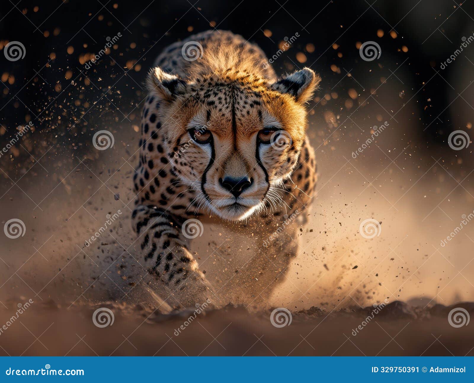 Powerful Cheetah Running through Dust Stock Illustration - Illustration ...