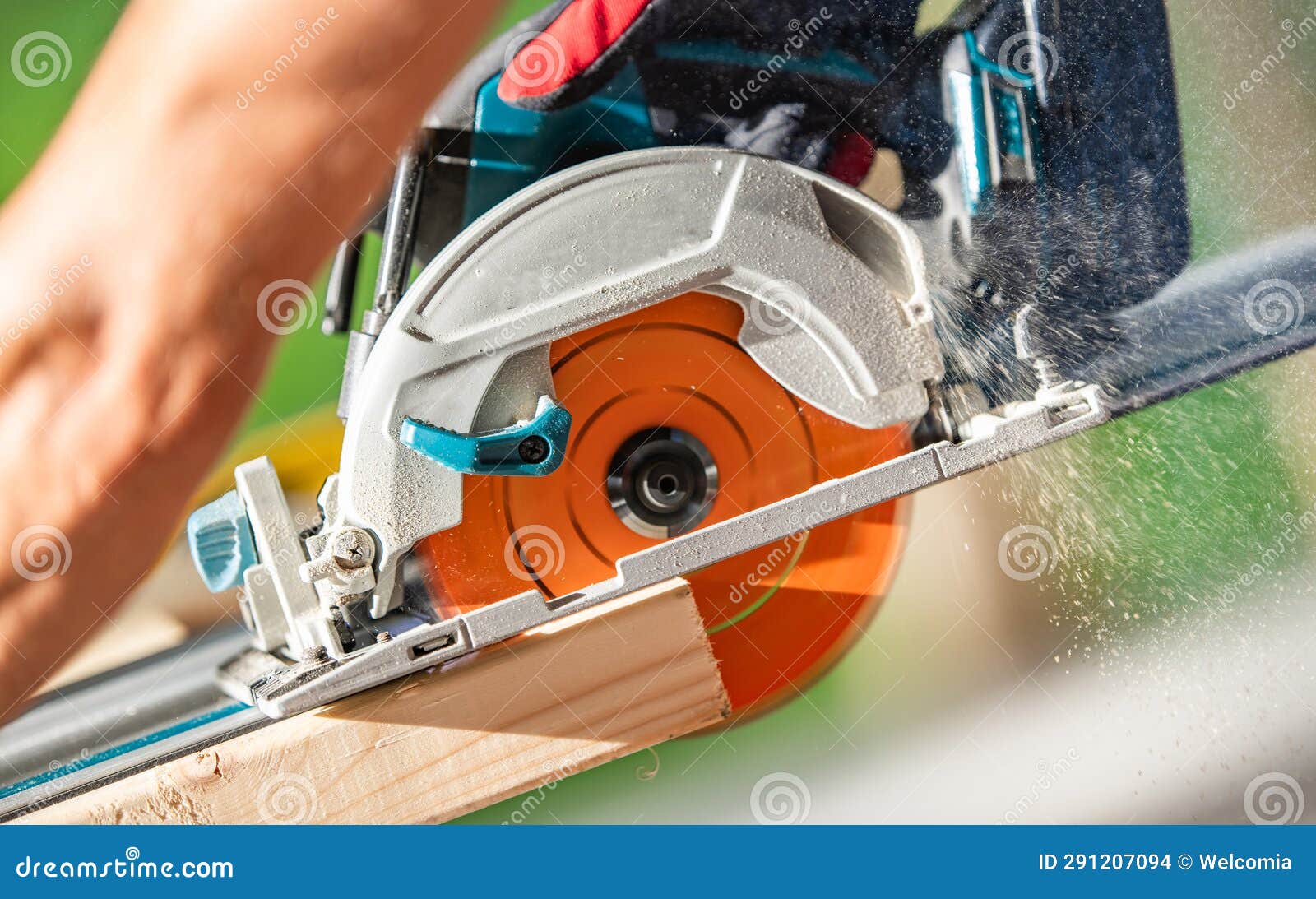 Powerful Circular Saw Wood Beam Cut Close Up Stock Photo - Image of ...