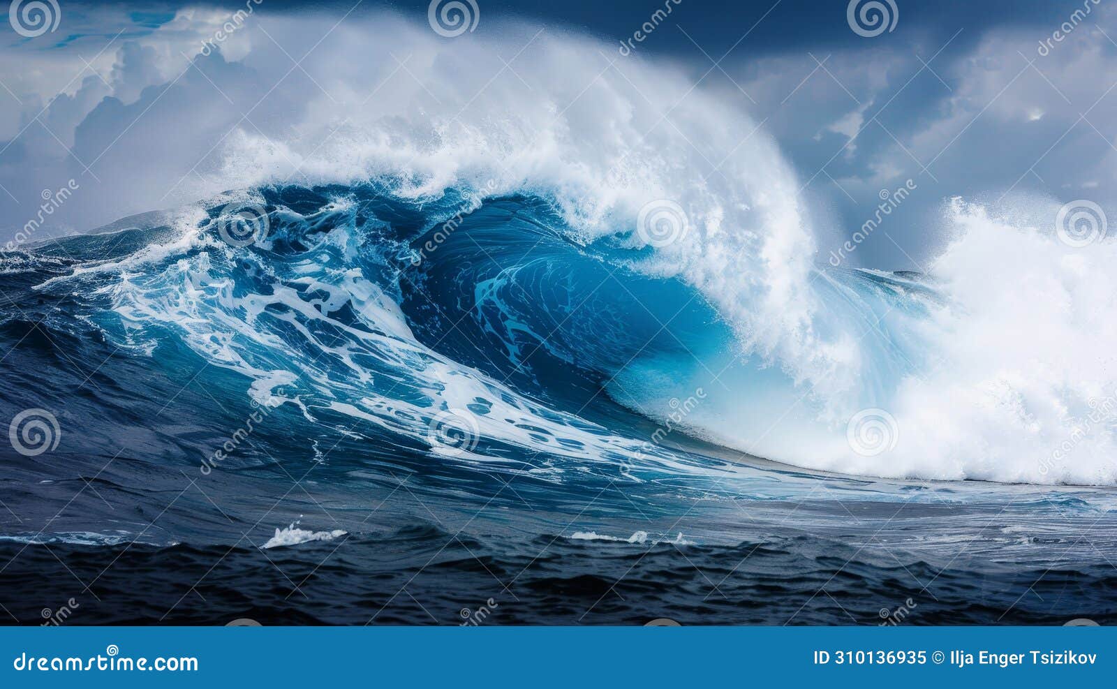 Powerful Colossal Ocean Wave Rising Dramatically Against Clear Blue Sky ...