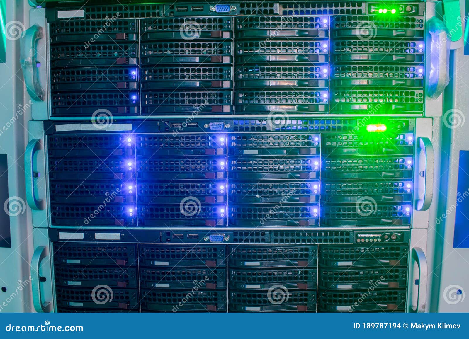 Powerful Computer Server Installed in a Rack in a Data Center Server ...