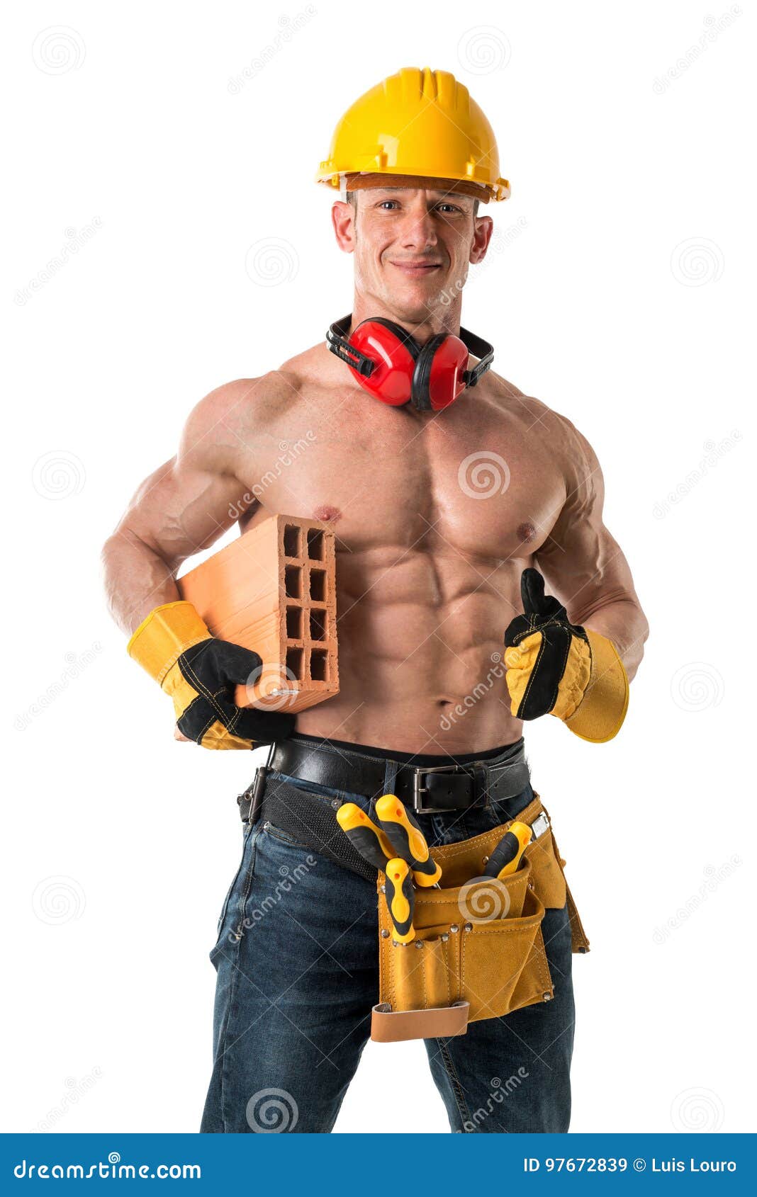 Powerful Construction Worker Stock Image - Image of male, profession ...