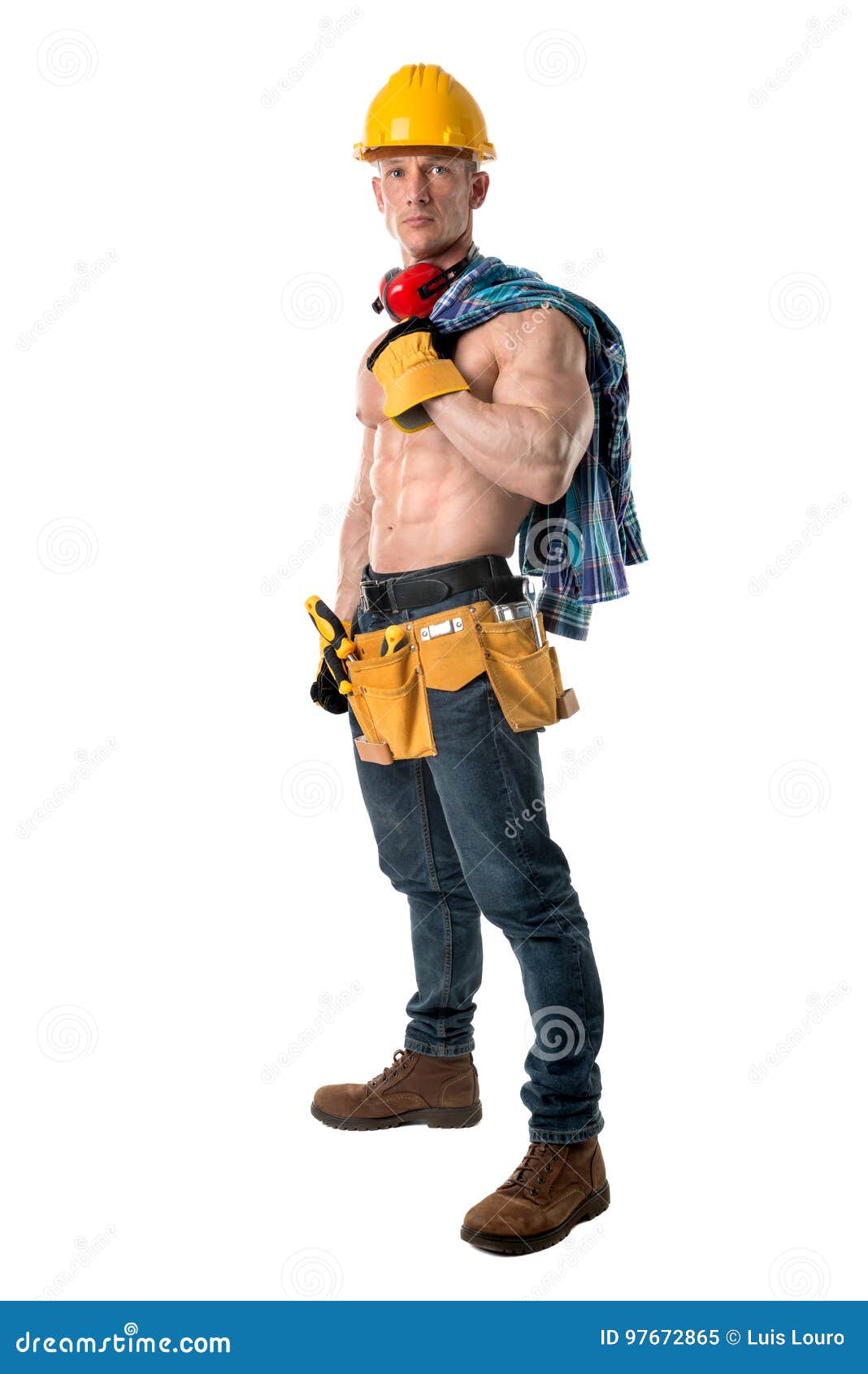 Powerful Construction Worker Stock Image - Image of model, people: 97672865
