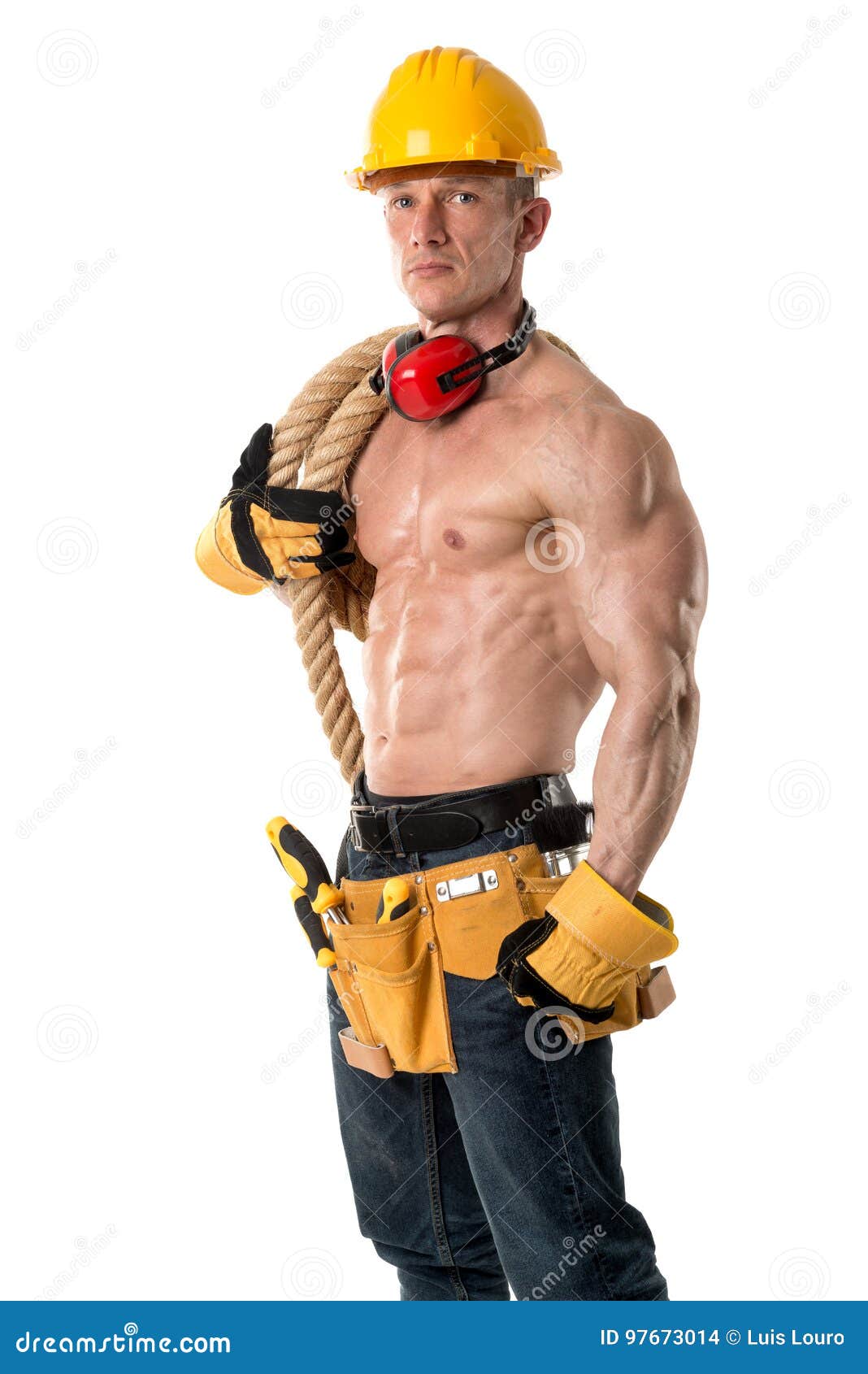 Powerful Construction Worker Stock Photo - Image of repairman, body ...