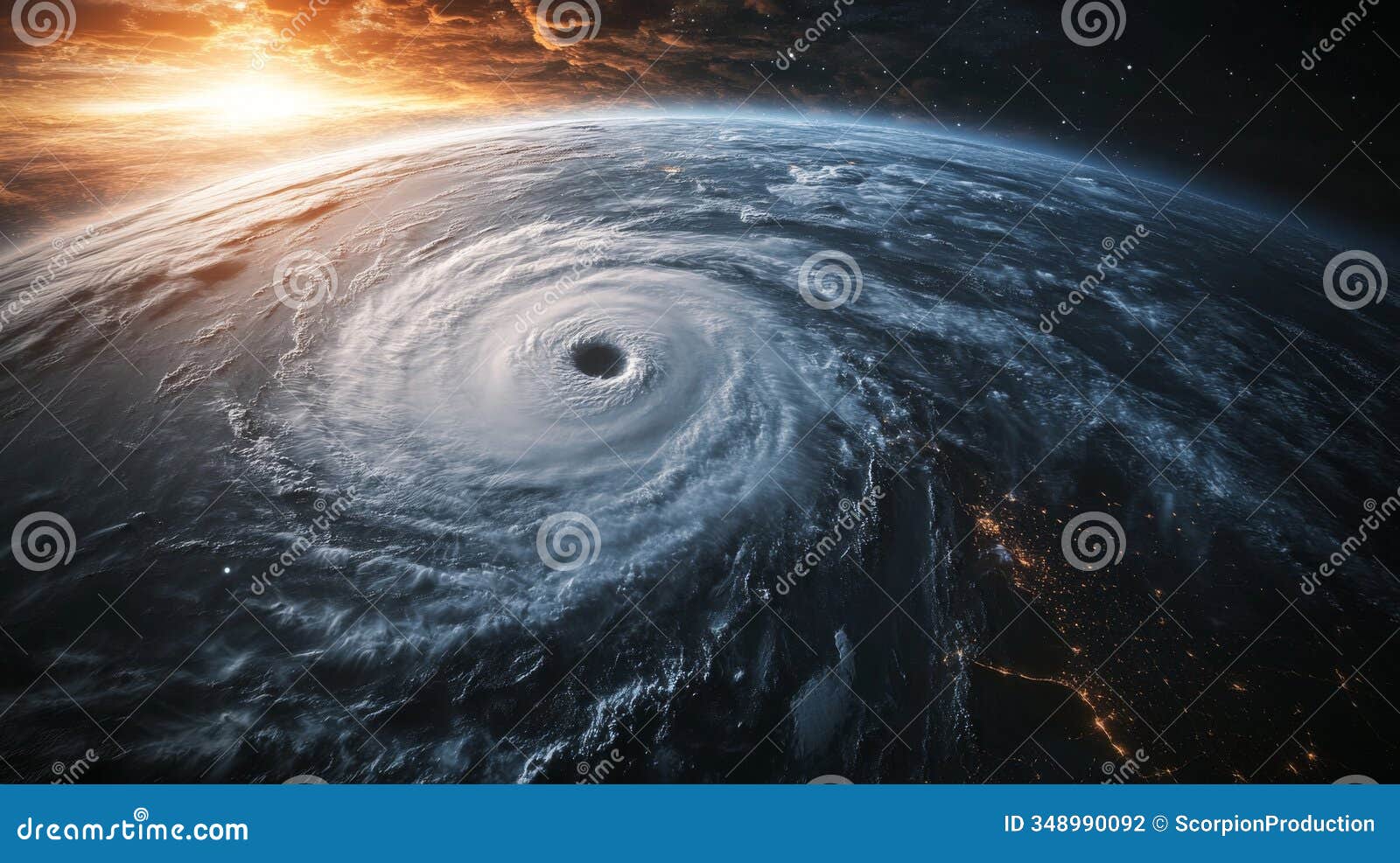 Powerful Cyclone Captured from Space at Twilight Stock Photo - Image of ...