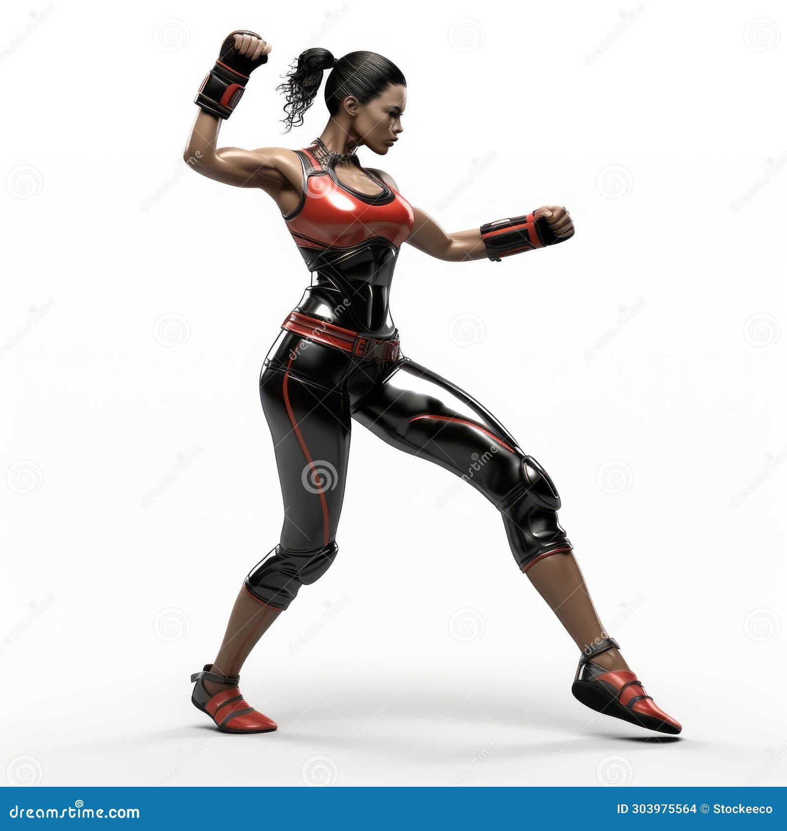 Powerful 3d Illustration Of Female Kickboxing Pose Stock Illustration