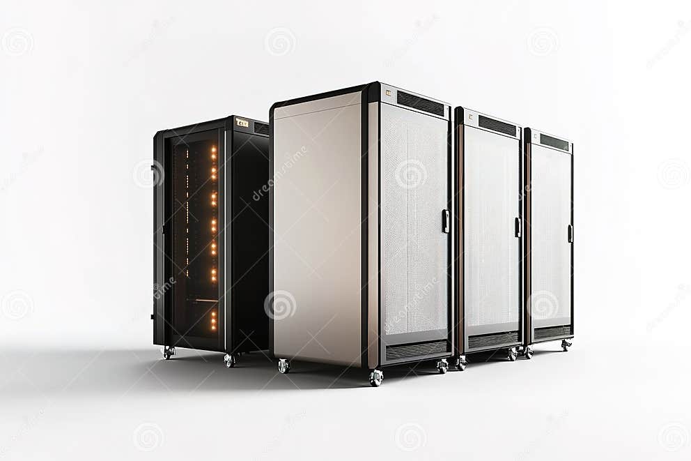 Powerful Data Center: Three Massive Server Racks, High-Performance Computing Infrastructure ...