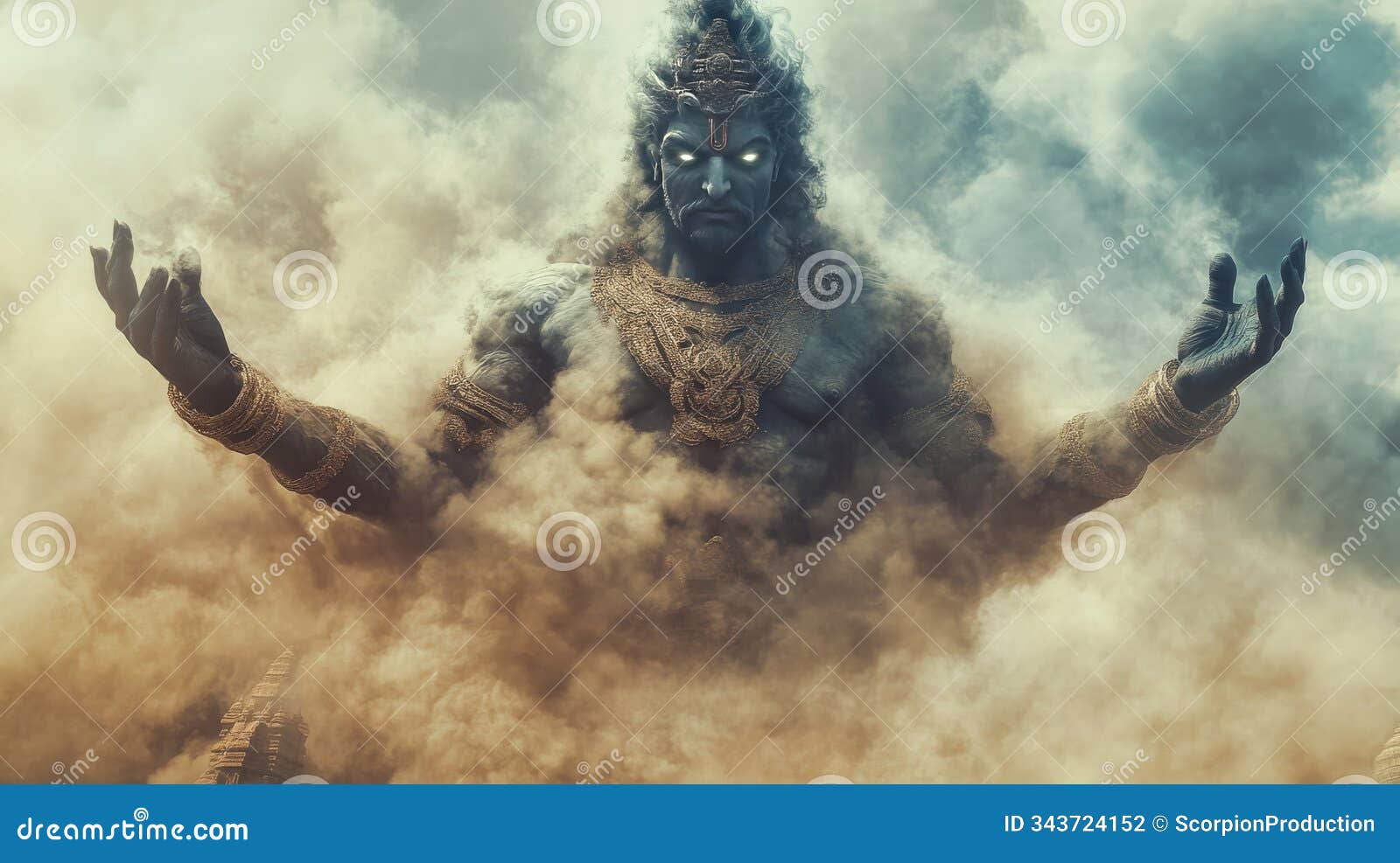 Powerful Deity Figure Emerging from Clouds in a Mystical Scene Stock ...