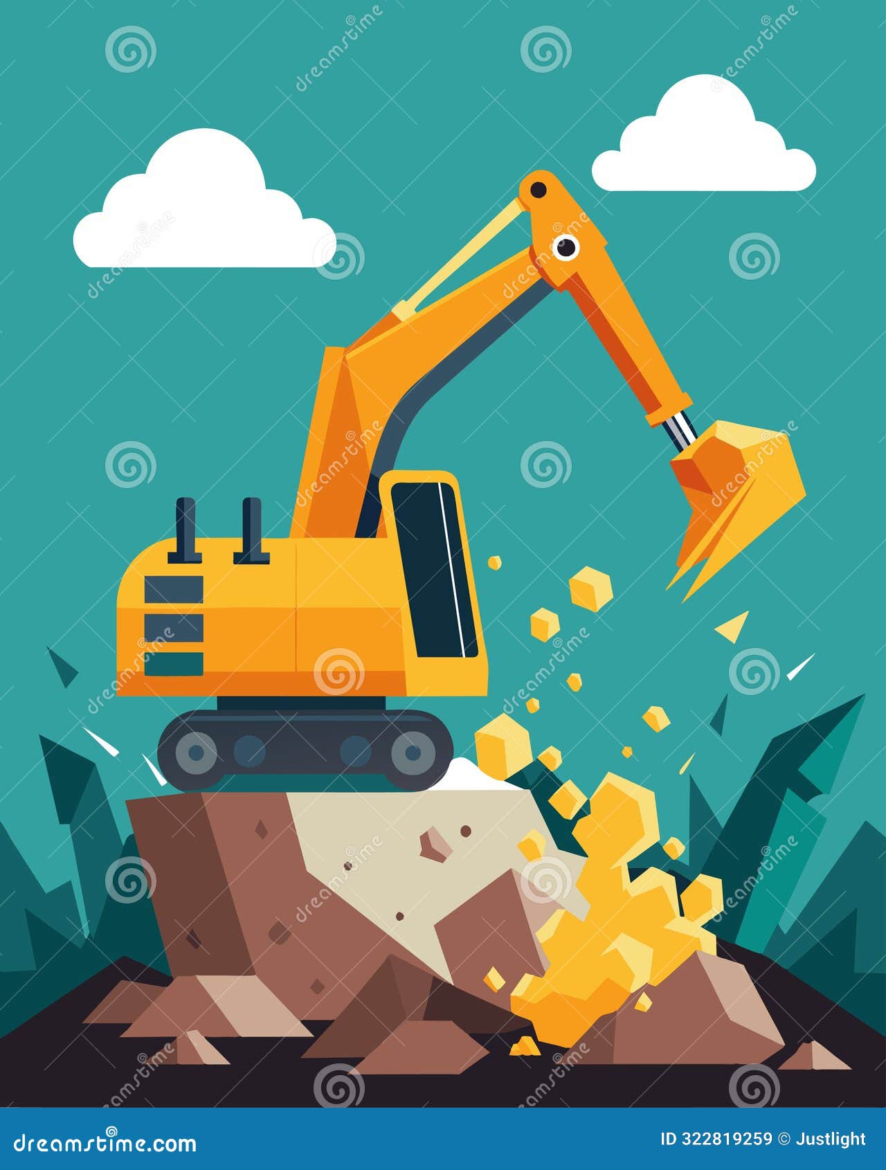 A Powerful Digger Tears Down Walls of Compacted Waste Creating Space ...